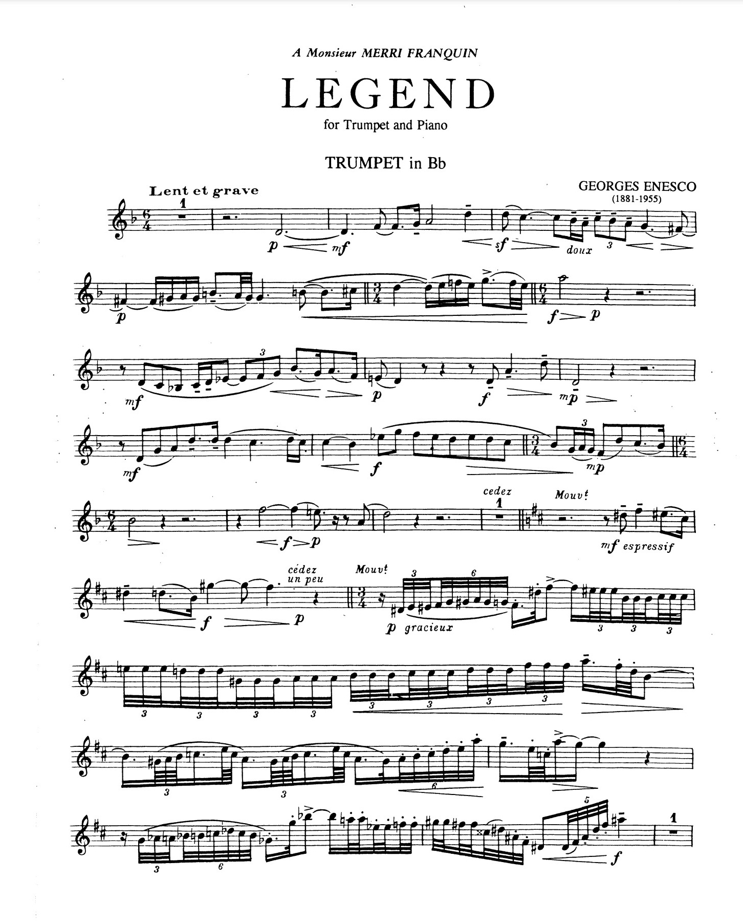 Enescu, George – Legende for trumpet (Bb & С parts) and piano