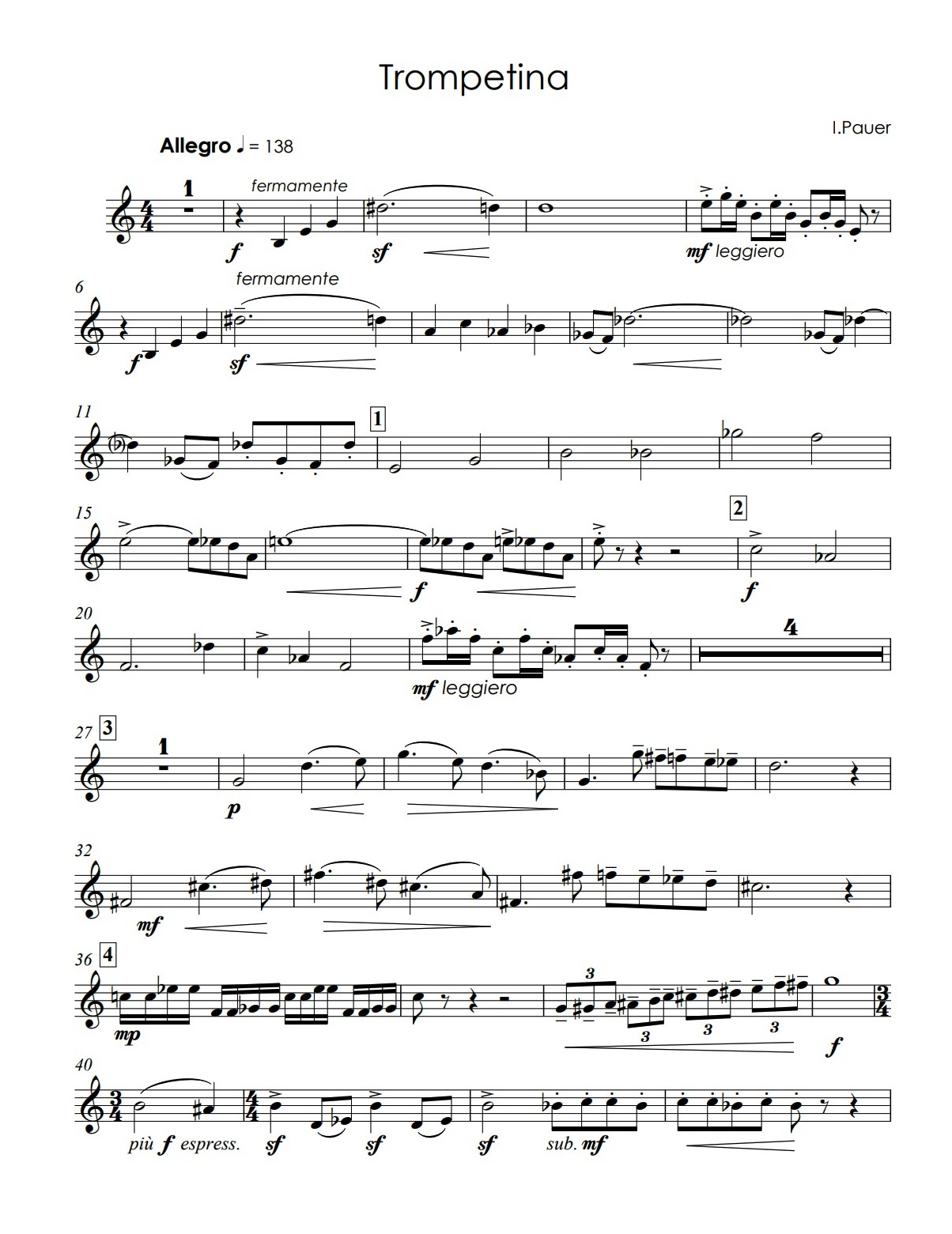 Pauer, Jiří – Trompetina for trumpet Bb & piano